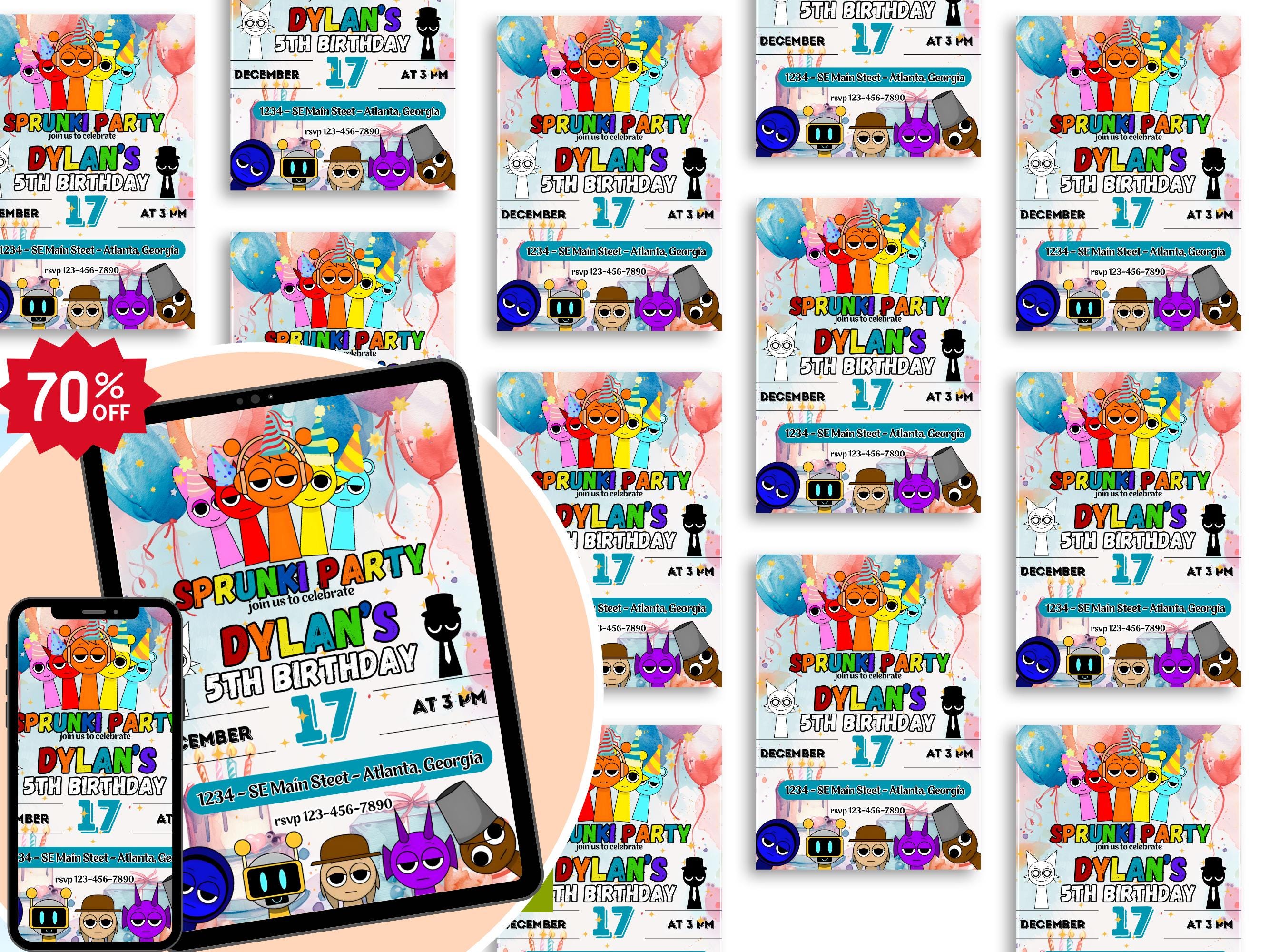 Sprunki Birthday Party Invitation Editable Template for Kids | Sprunki ...