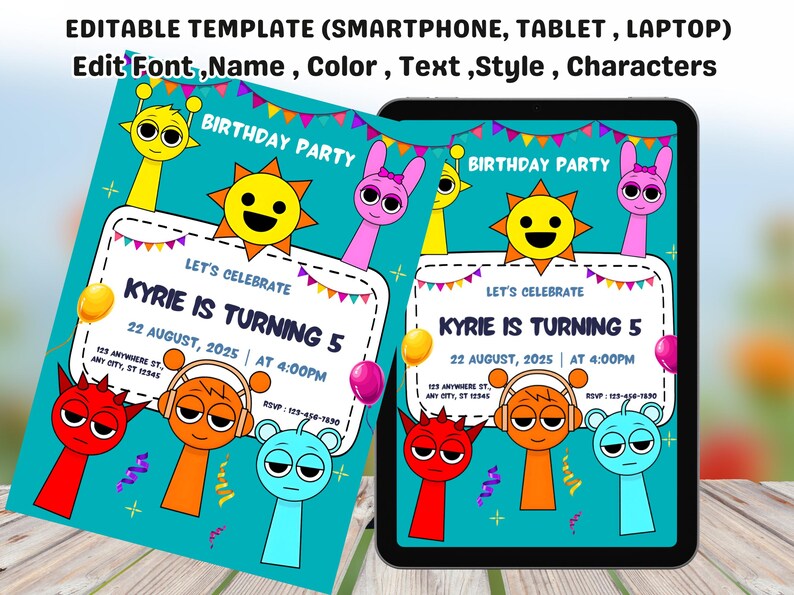 Sprunki Birthday Party Invitation | Sprunki Editable Template for Kids ...