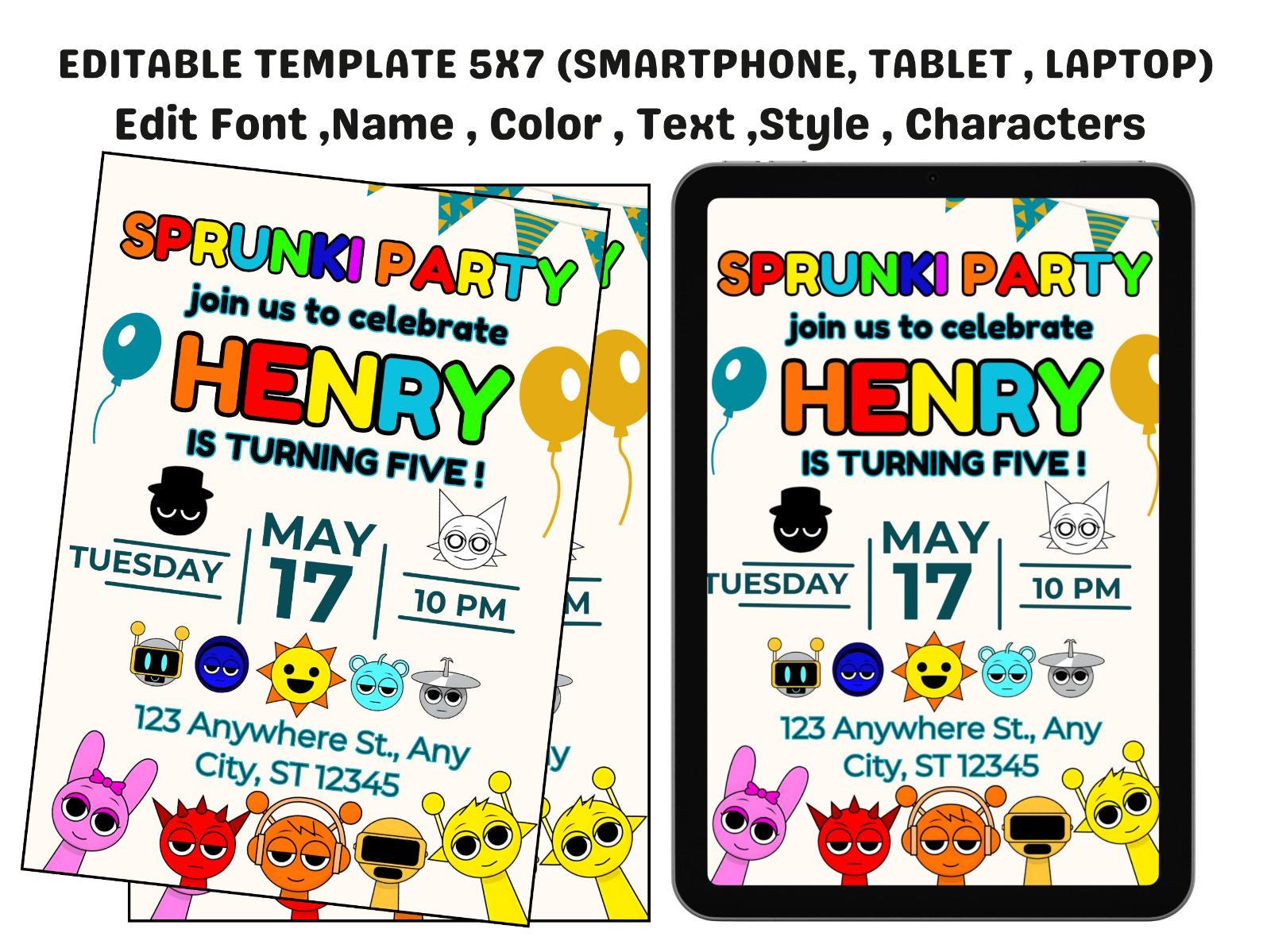 Sprunki Birthday Party Invitation | Sprunki Editable Digital Invite ...