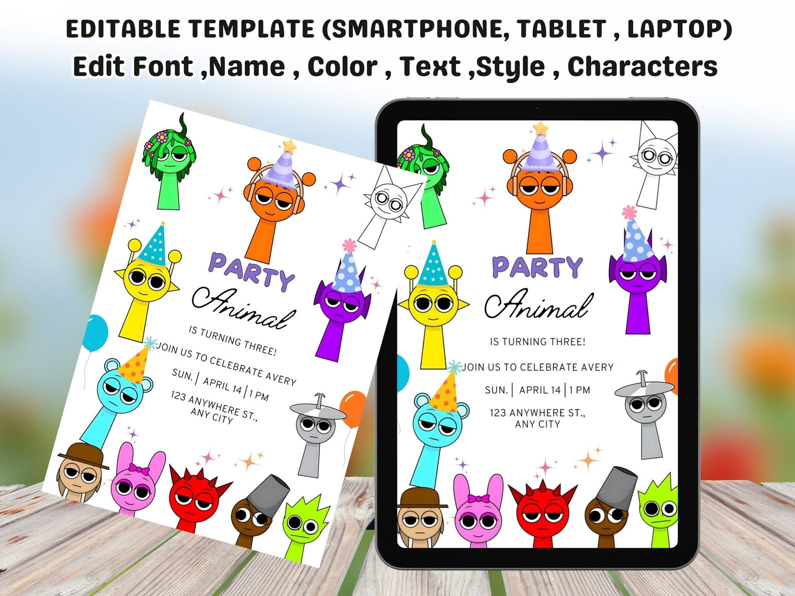 Invitación para fiesta de cumpleaños de Sprunki | Plantilla editable de ...