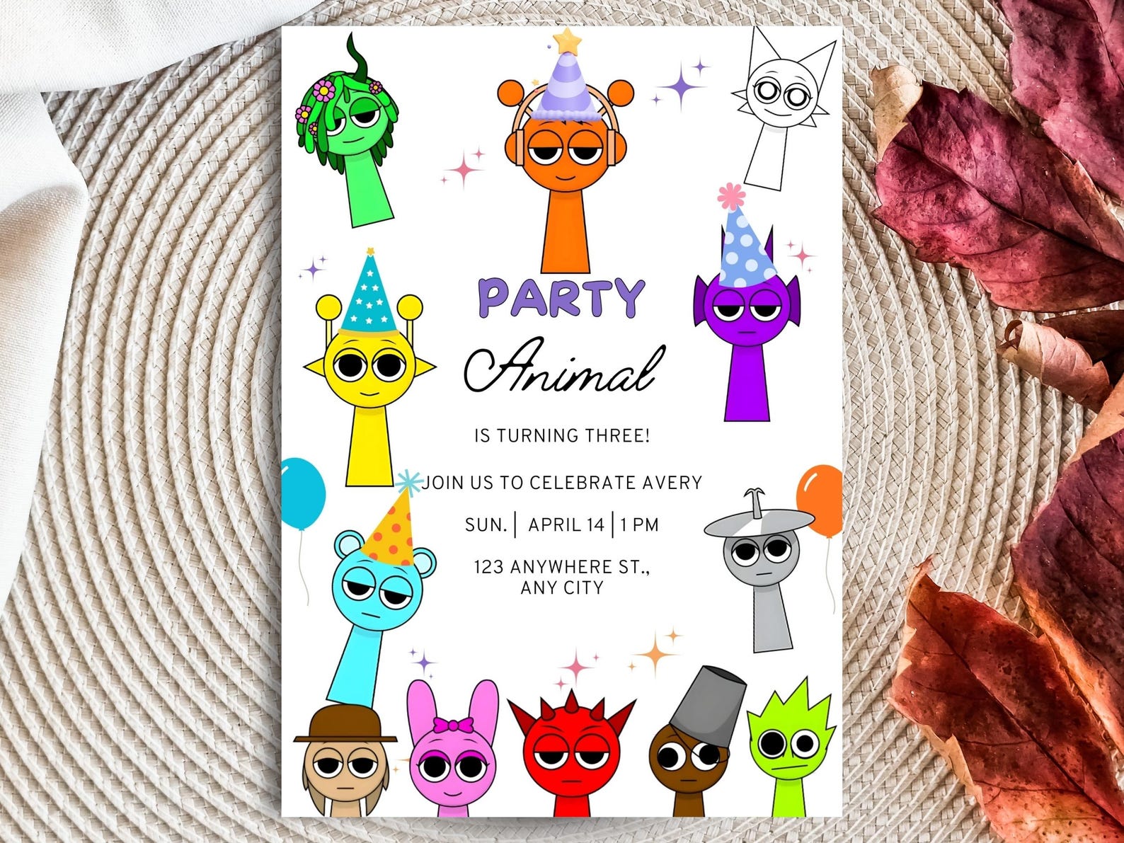 Invitación para fiesta de cumpleaños de Sprunki | Plantilla editable de ...