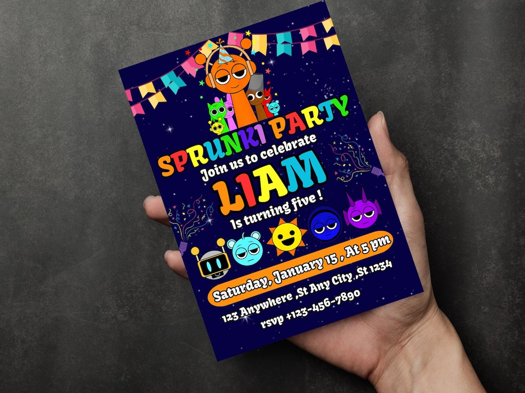 Sprunki Birthday Party Invite for Boys or Girls| Sprunki Party ...
