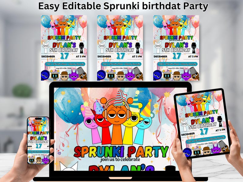 Sprunki Birthday Party Invitation Editable Template for Kids | Sprunki ...