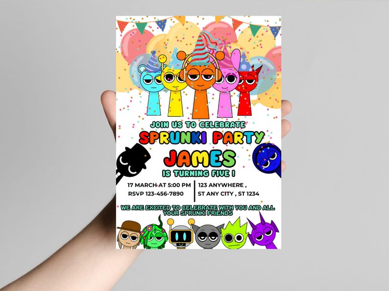 Sprunki Party Invitation Template | Editable Sprunki Party Template ...