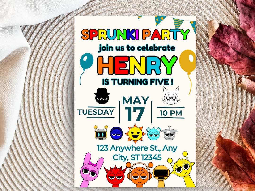 Sprunki Birthday Party Invitation | Sprunki Editable Digital Invite ...
