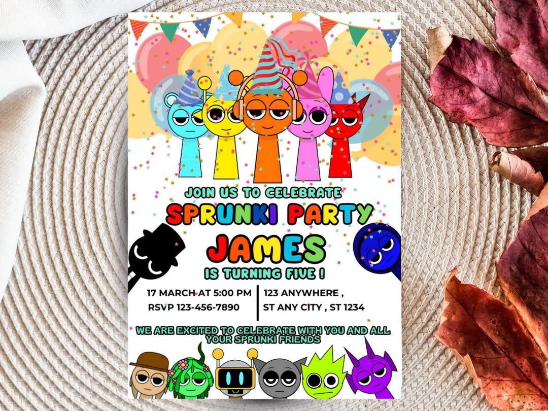 Sprunki Party Invitation Template | Editable Sprunki Party Template ...