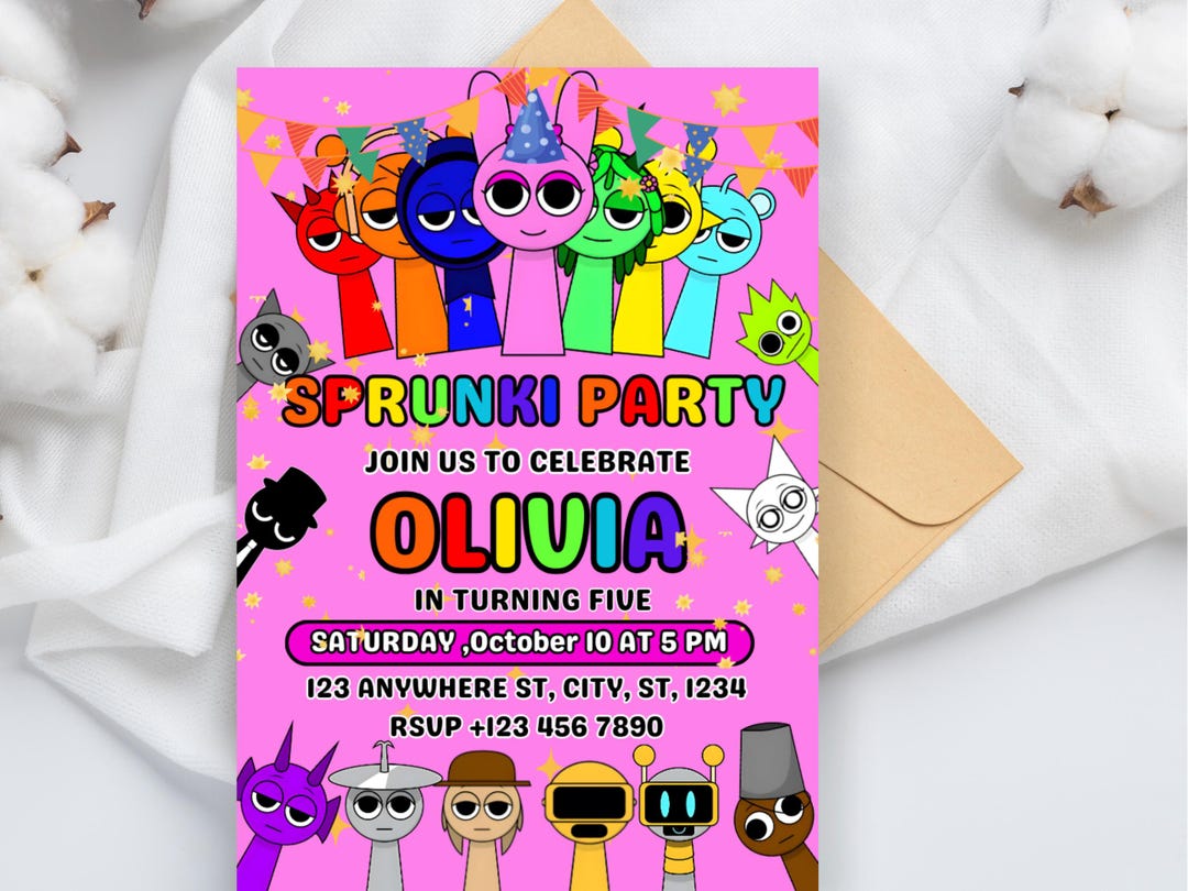Sprunki Birthday Party Invitation Printable for Girl ,sprunki Editable ...