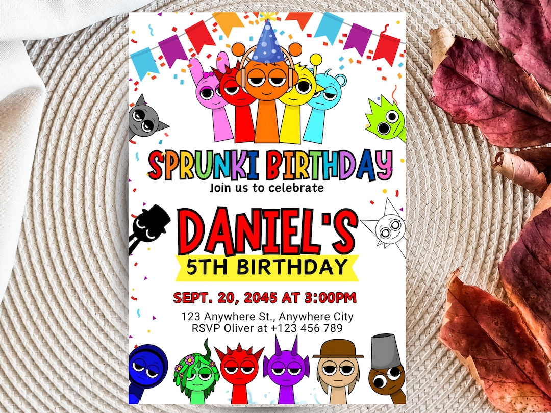 Sprunki Party Invitation Template | Editable Sprunki Party Template ...