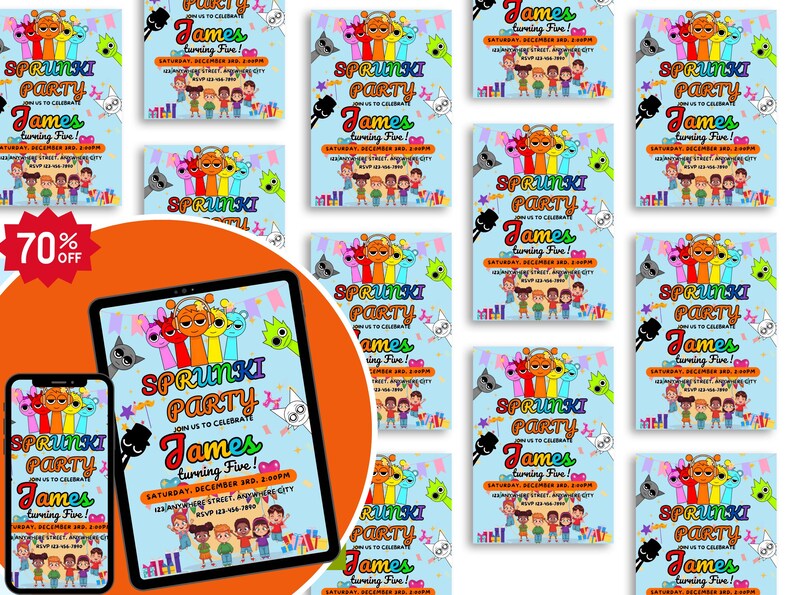 Sprunki Birthday Party Invitation Editable Template, Sprunki Invitation ...