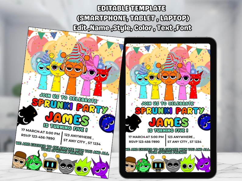 Sprunki Party Invitation Template | Editable Sprunki Party Template ...