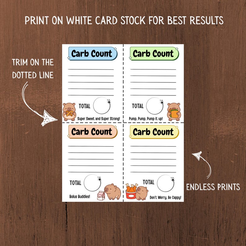 Capybara Carb Count Printable | T1D Lunchbox Notes | Diabetes ...