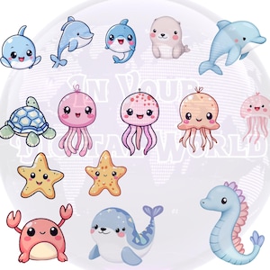 Cute Kawaii Sea Animals Clipart, Digital Ocean Creatures, Adorable ...