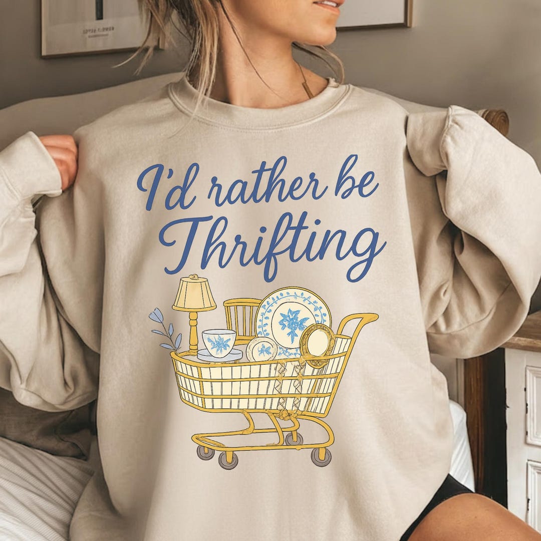 I’d Rather Be Thrifting PNG, Thrift Aesthetic Shirt Design, Blue and ...