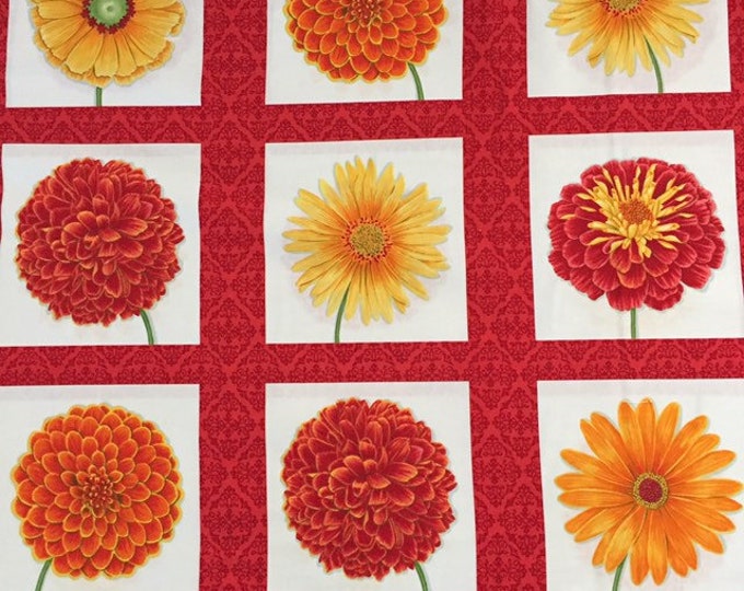 Fresh Flower Panels 24 " X 45" ~ Deb Strain ~ 100% Cotton ~ Red 19450 ...