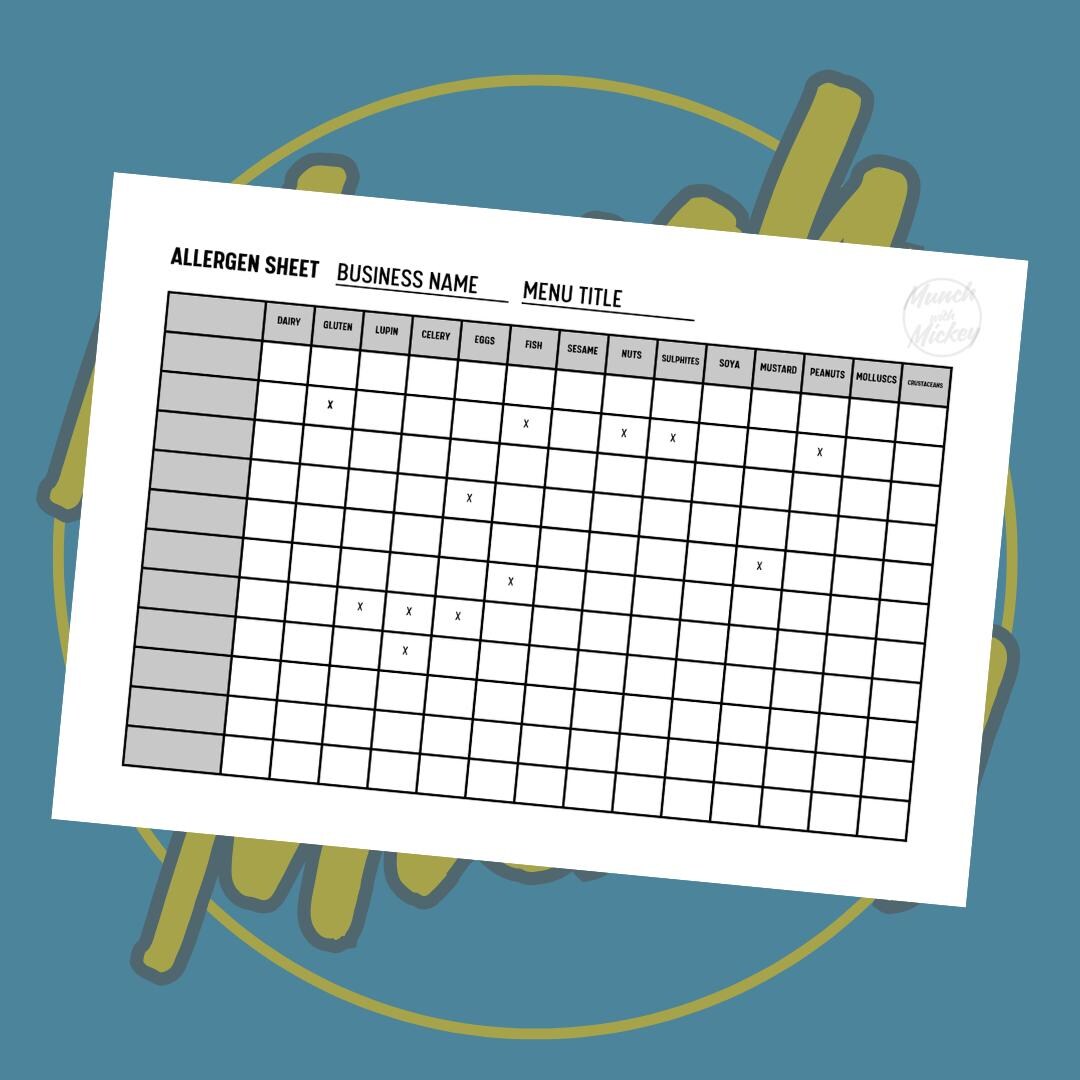 Printable Kitchen Allergen Sheet Perfect for Independent Chefs & Small ...
