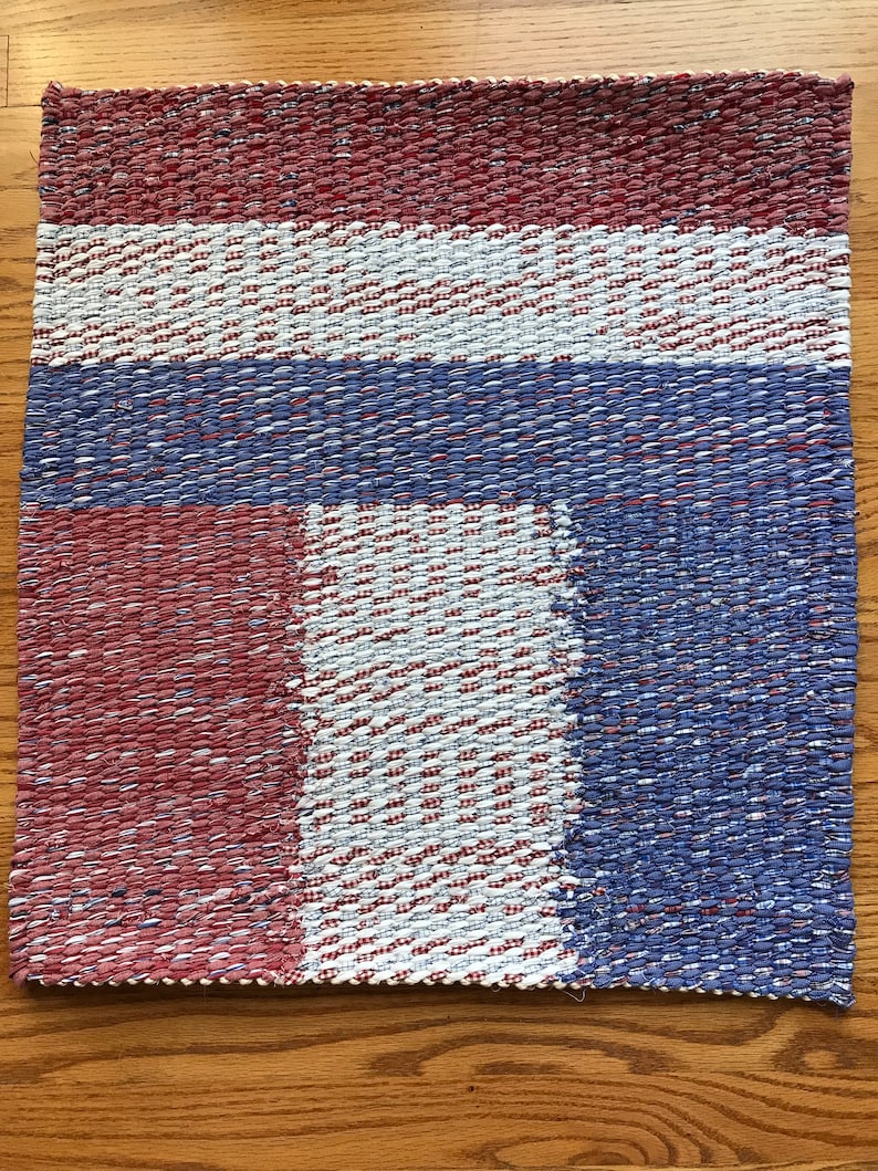 Square Rag Rug, Hand Twined Woven Rug, Upcycled Recycled Fabric Rug ...