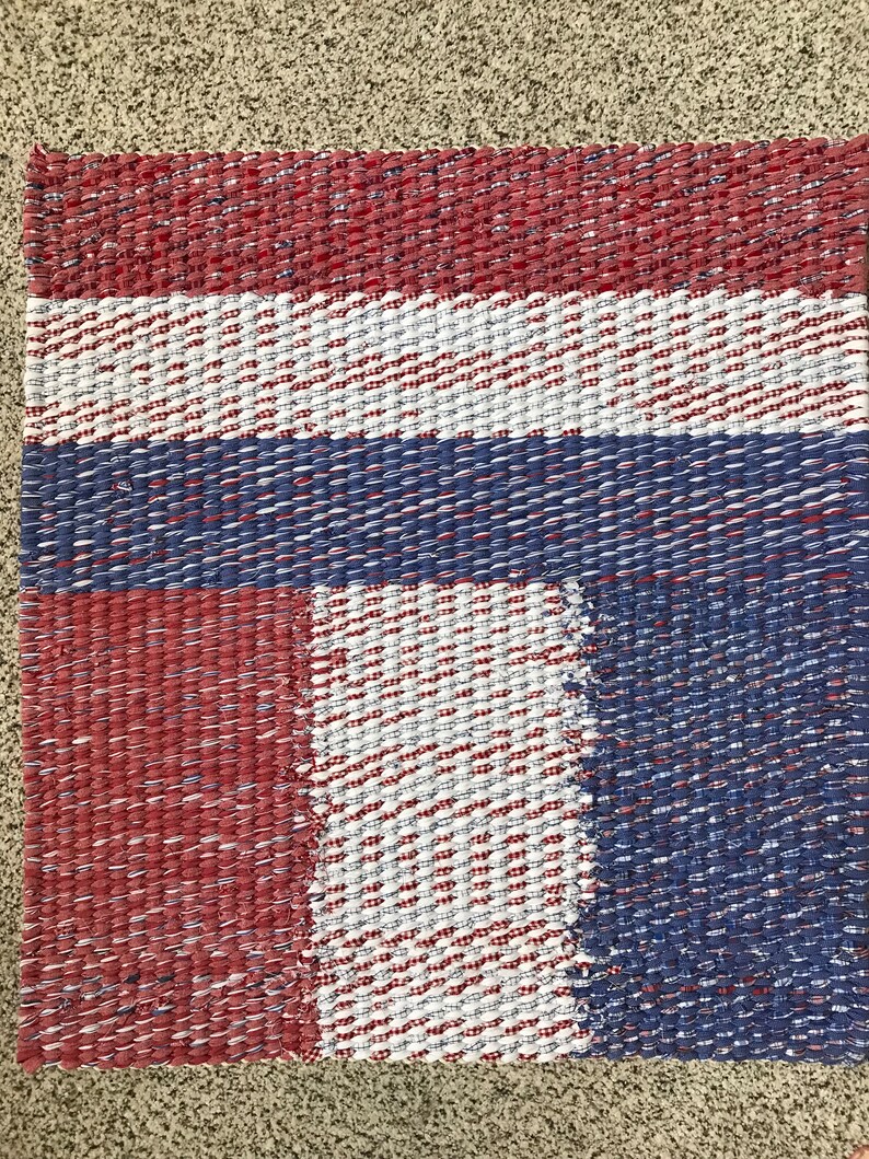 Square Rag Rug, Hand Twined Woven Rug, Upcycled Recycled Fabric Rug ...