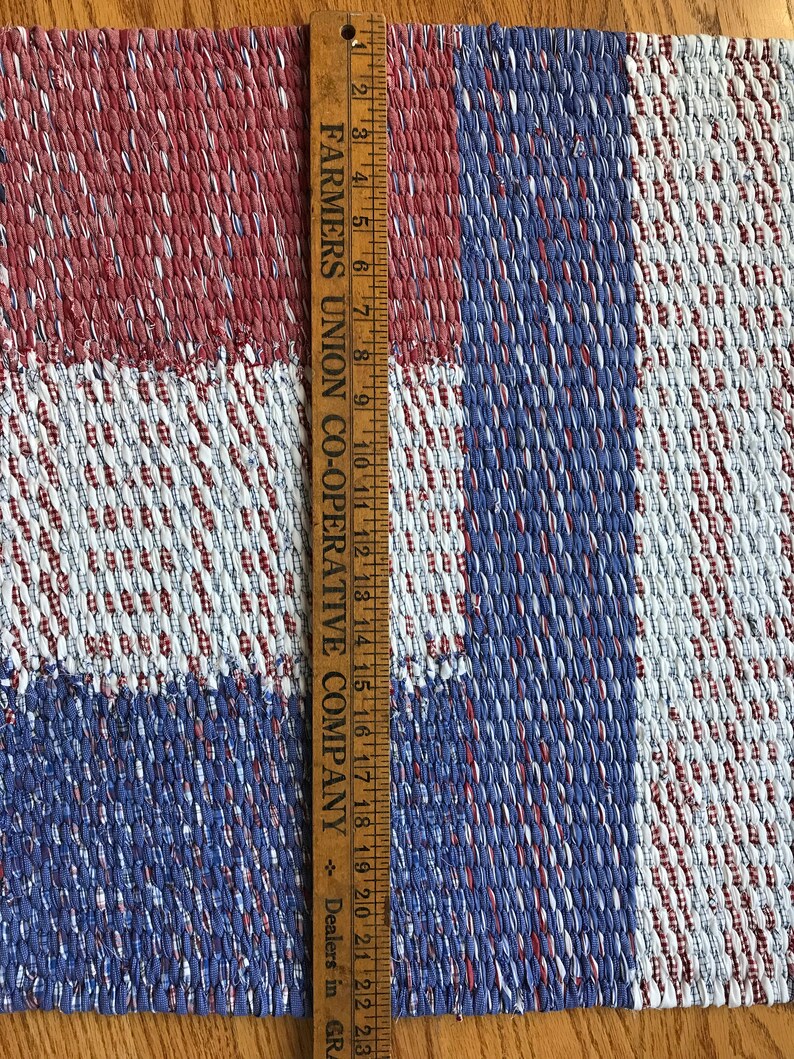 Square Rag Rug, Hand Twined Woven Rug, Upcycled Recycled Fabric Rug ...