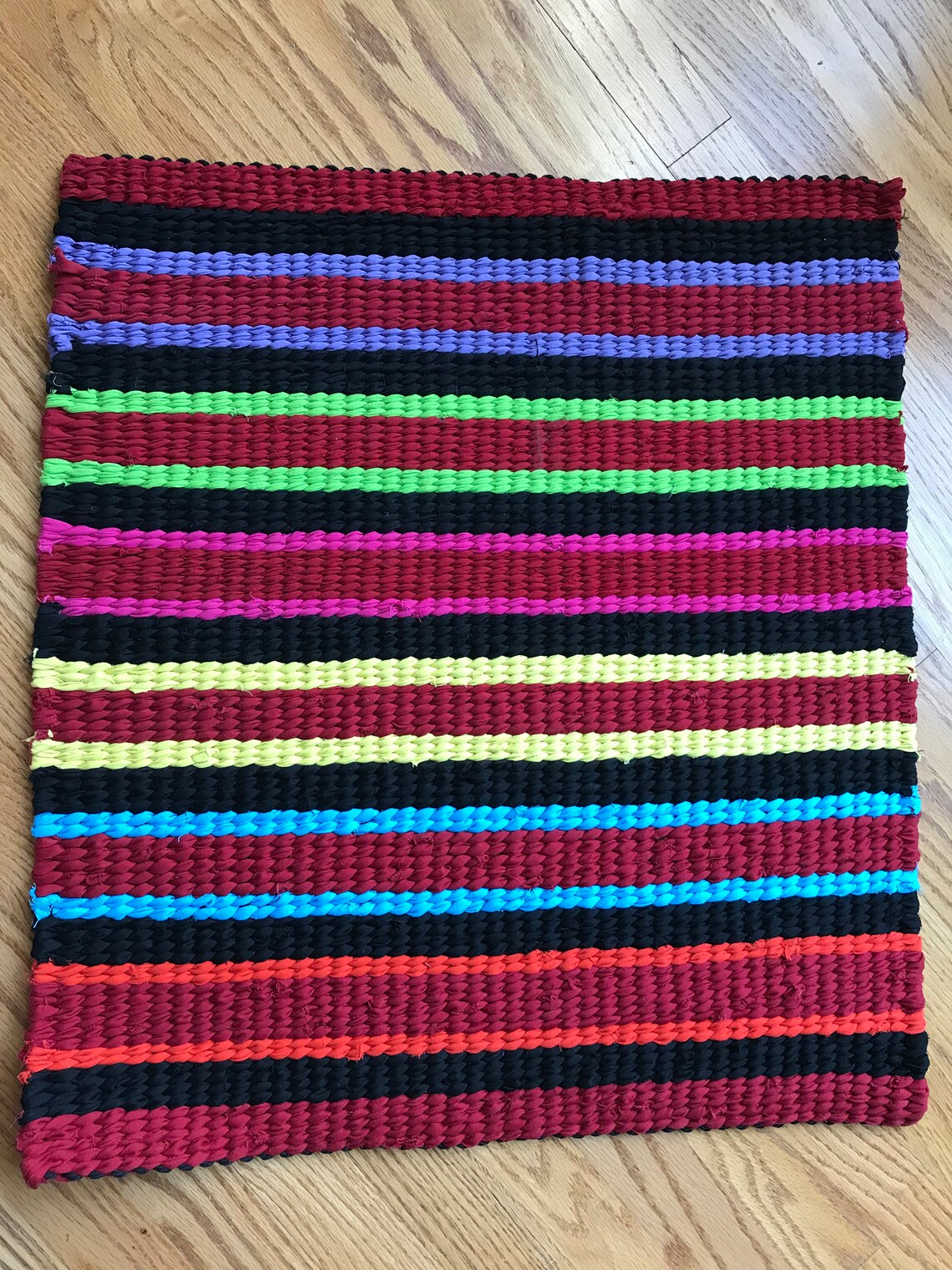 Square Rag Rug, Hand Twined Woven Rug, Upcycled Recycled Fabric Rug ...