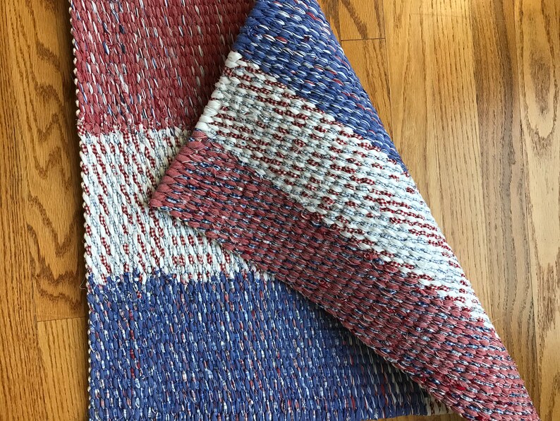 Square Rag Rug, Hand Twined Woven Rug, Upcycled Recycled Fabric Rug ...