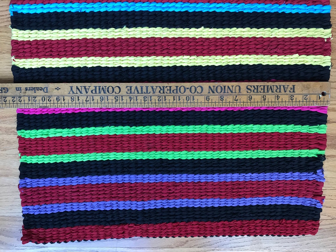 Square Rag Rug, Hand Twined Woven Rug, Upcycled Recycled Fabric Rug ...