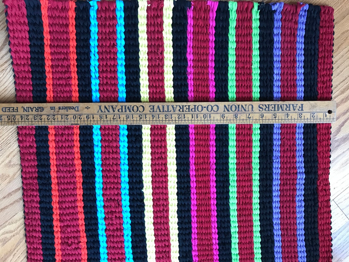 Square Rag Rug, Hand Twined Woven Rug, Upcycled Recycled Fabric Rug ...