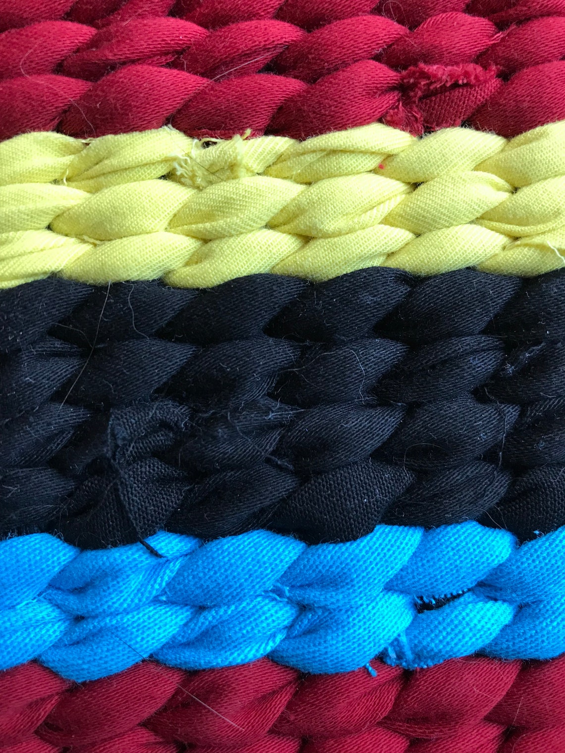 Square Rag Rug, Hand Twined Woven Rug, Upcycled Recycled Fabric Rug ...