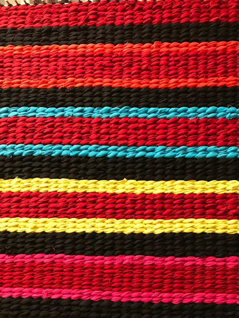 Square Rag Rug, Hand Twined Woven Rug, Upcycled Recycled Fabric Rug ...