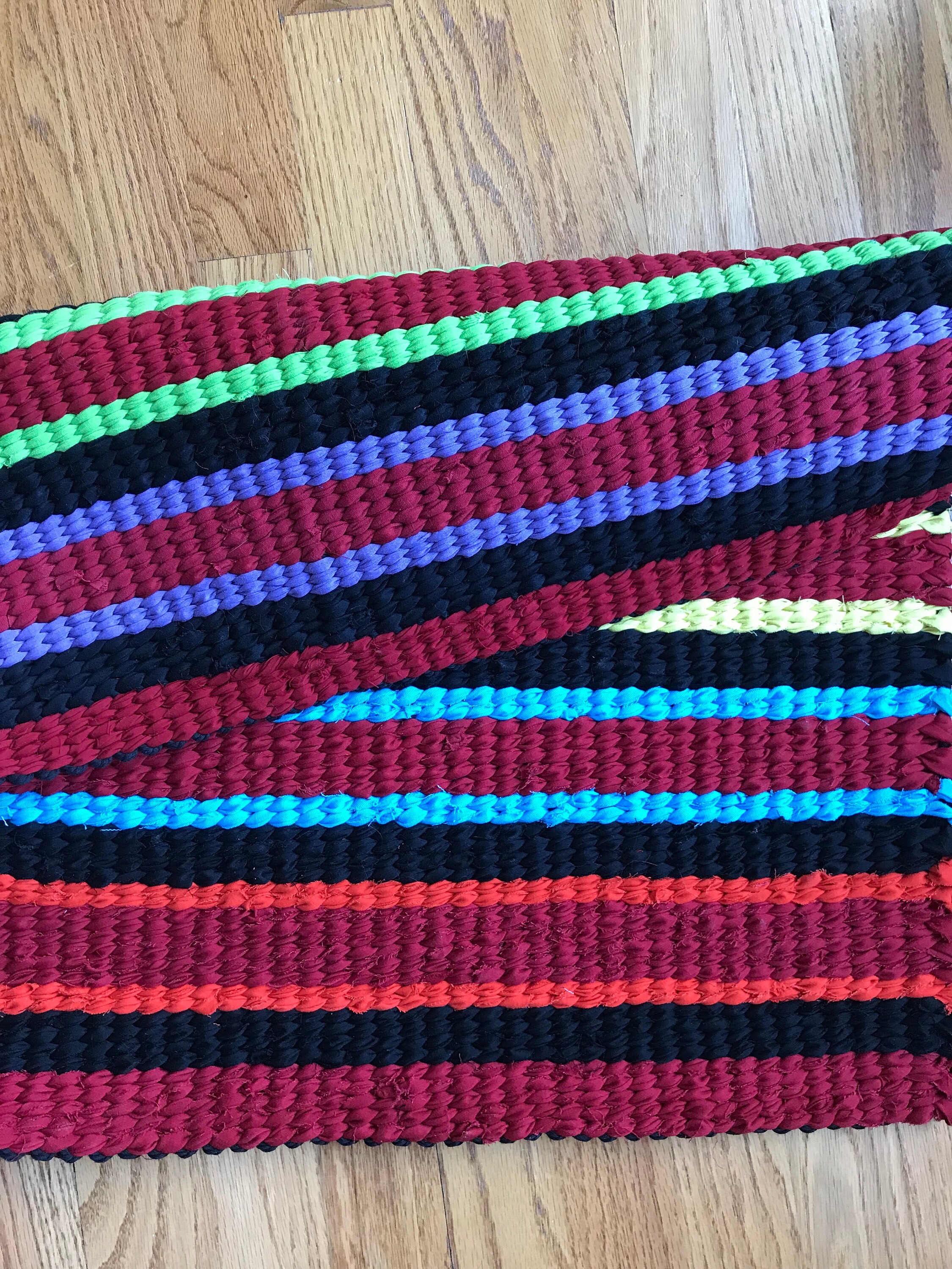 Square Rag Rug, Hand Twined Woven Rug, Upcycled Recycled Fabric Rug ...