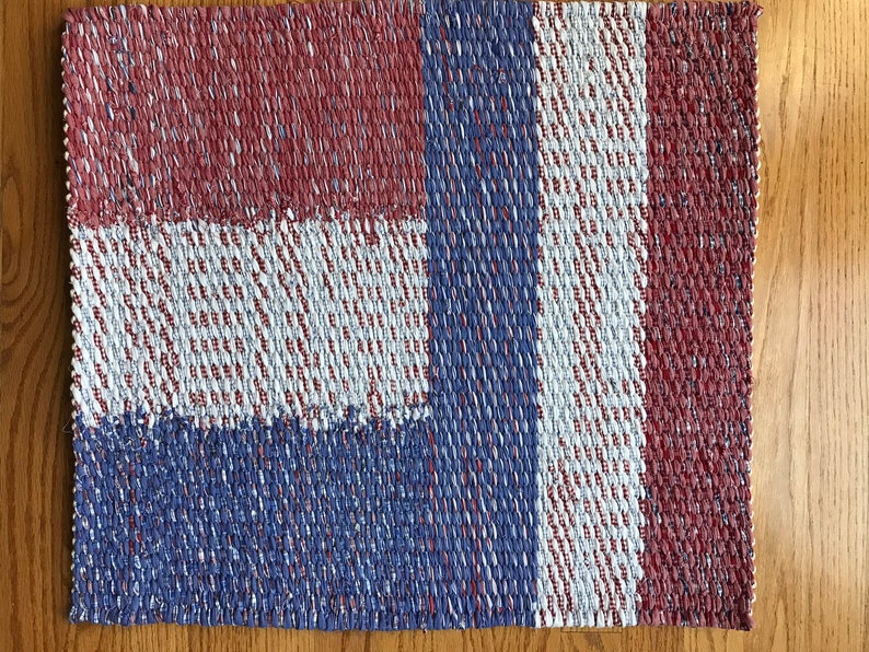 Square Rag Rug, Hand Twined Woven Rug, Upcycled Recycled Fabric Rug ...