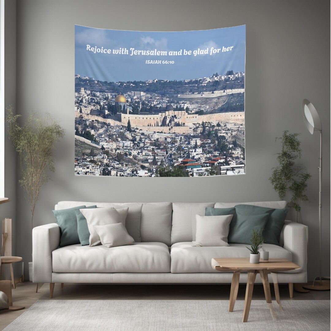 Jerusalem Real Photo With Bible Quote Tapestry, Spiritual Gift, Wall ...