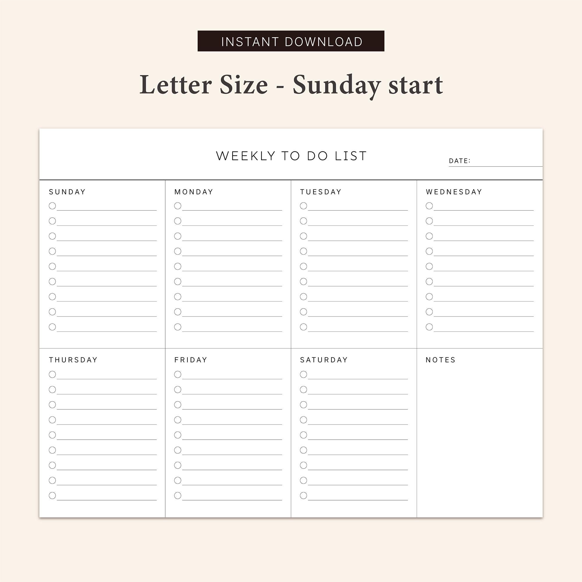 Weekly to Do List Printable, Weekly Task List Template, Weekly Planner ...