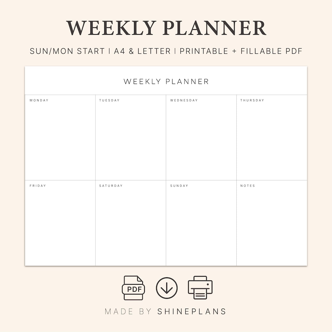 Weekly Planner Printable Landscape, Minimalist Weekly Planner, Weekly ...