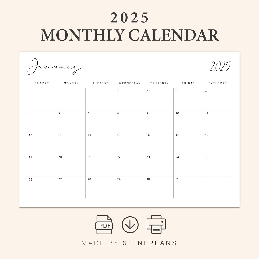 2025 Calendar 2025 Monthly Planner Sunday & Monday Start, Template for ...