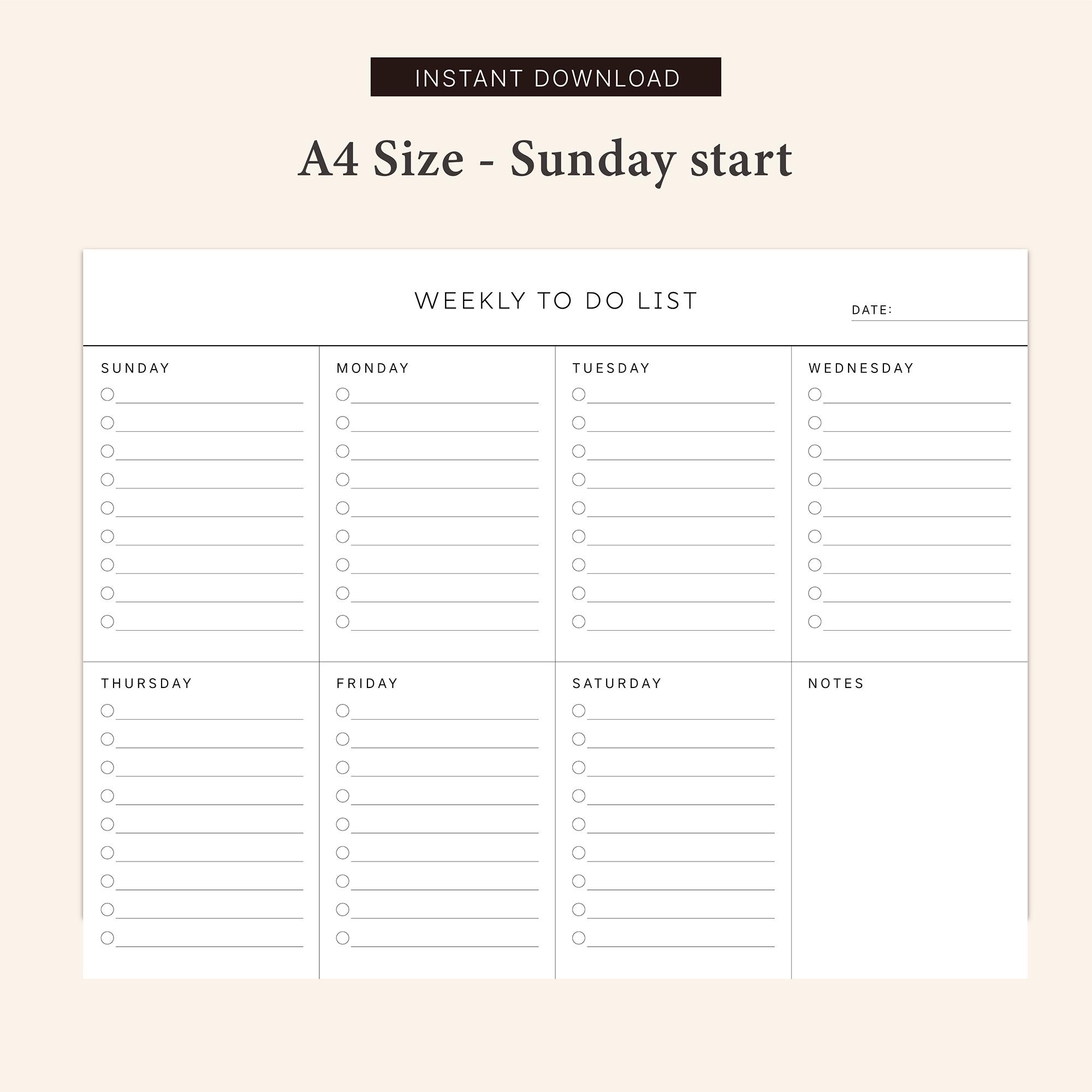 Weekly to Do List Printable, Weekly Task List Template, Weekly Planner ...