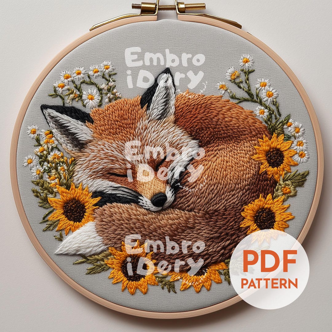 Woodland Fox Hand Embroidery Pattern, Fox Embroidery Design, Woodland ...