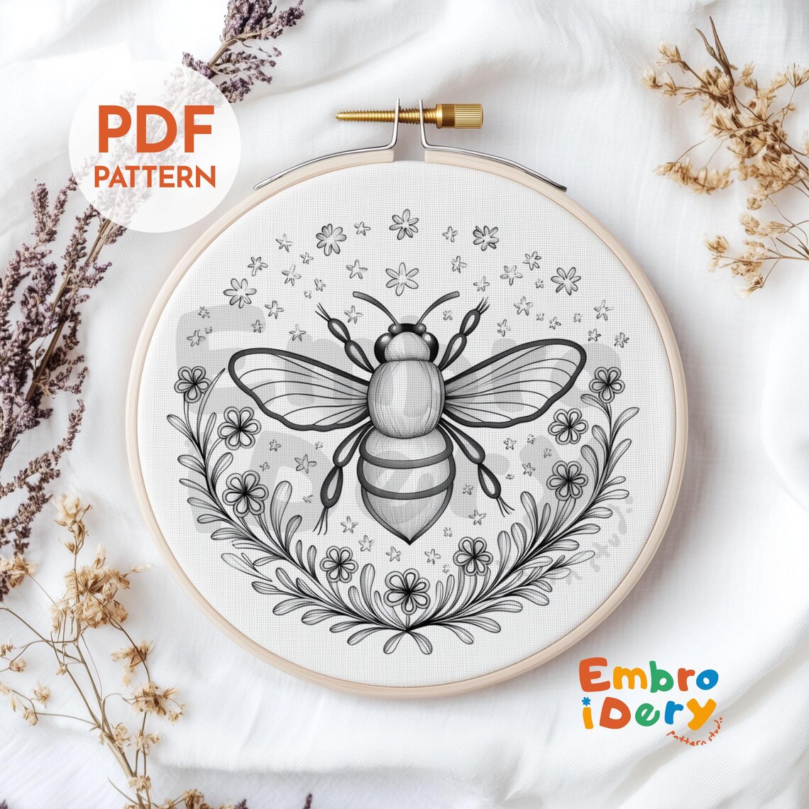 Bee Embroidery Pattern PDF – Floral Hand Embroidery With Daisies ...