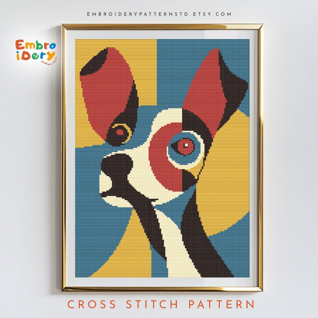 Geometric Dog Cross Stitch Pattern - Abstract Animal Art Design ...