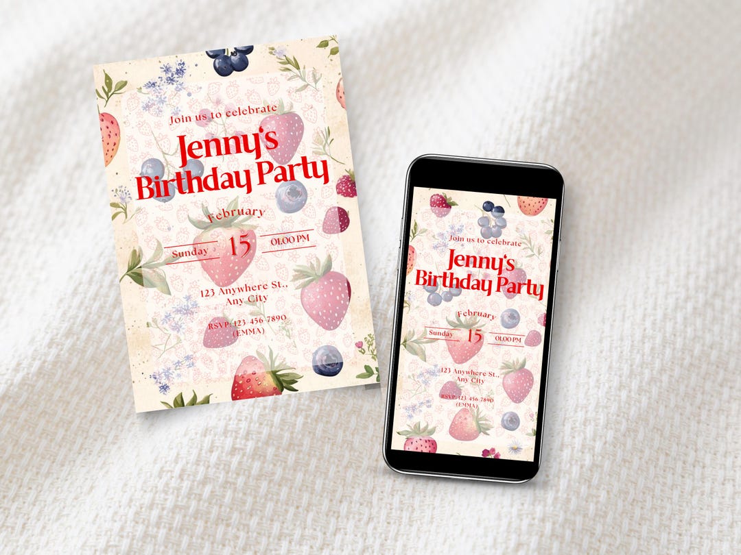 Berry Jerry Birthday Party Invite | Sweet Berry Birthday Party Theme ...