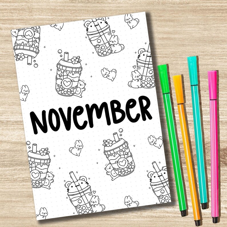 November Journal Cover Page Printable PDF | A4/A5 Dotted Monthly Title ...