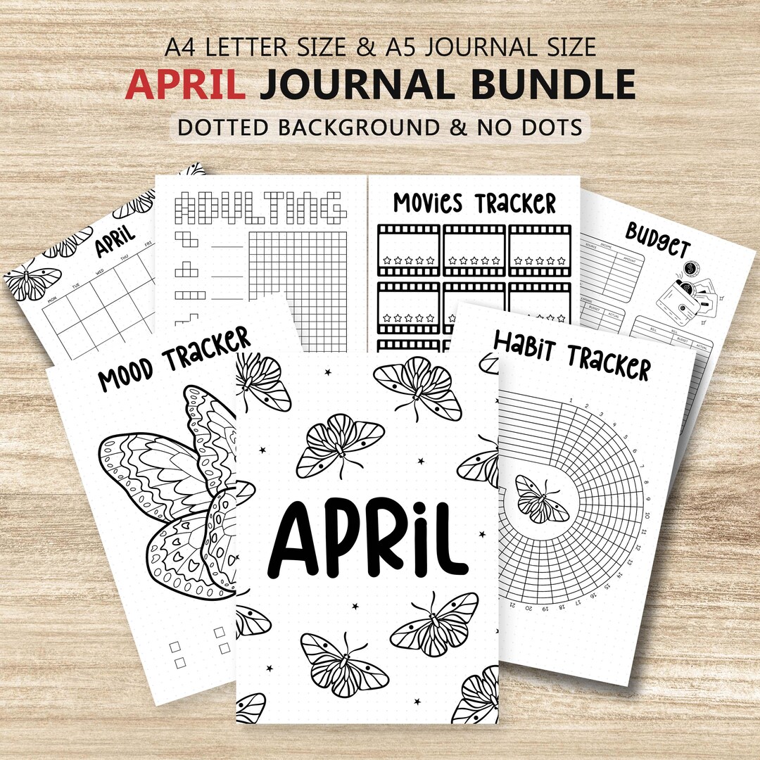 April Journal Bundle Printable PDF | A4 A5 Monthly Calendar | Habit ...