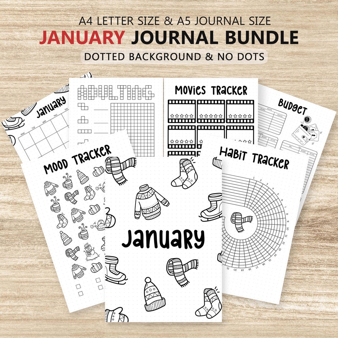 January Journal Bundle Printable PDF | A4 A5 Monthly Calendar | Habit ...