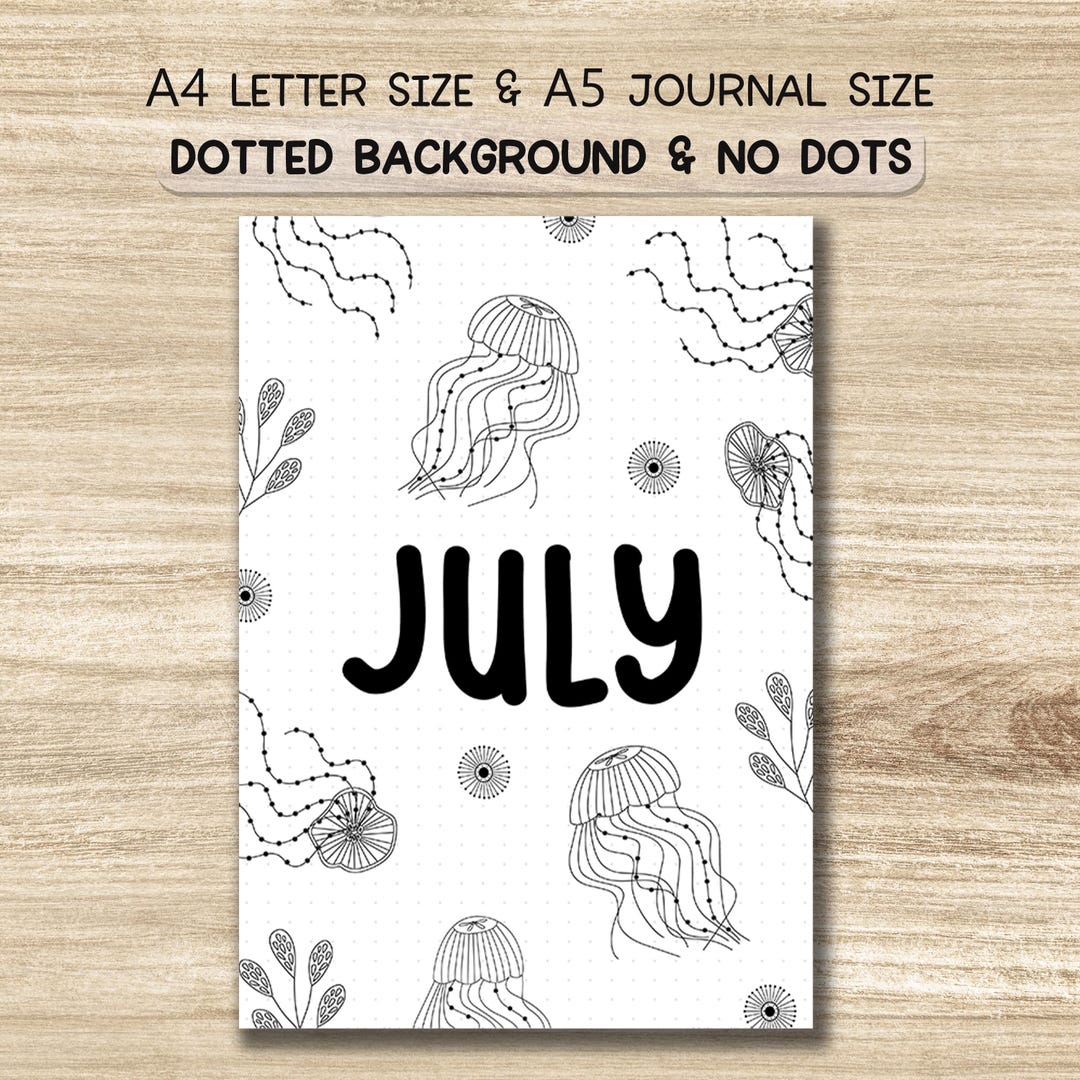 July Journal Cover Page Printable PDF | A4/A5 Dotted Monthly Title Page ...