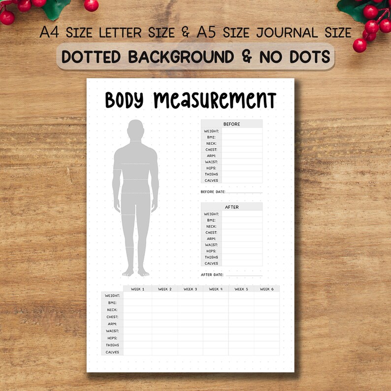 Body Measurement Tracker Printable PDF | A4 A5 Fitness Planner ...