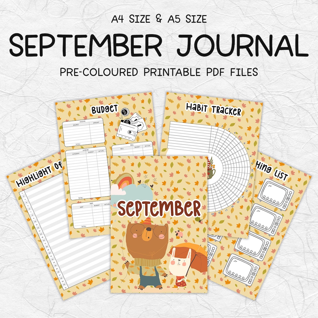 September Journal Printable PDF | Fall Monthly Planner & Habit Tracker ...