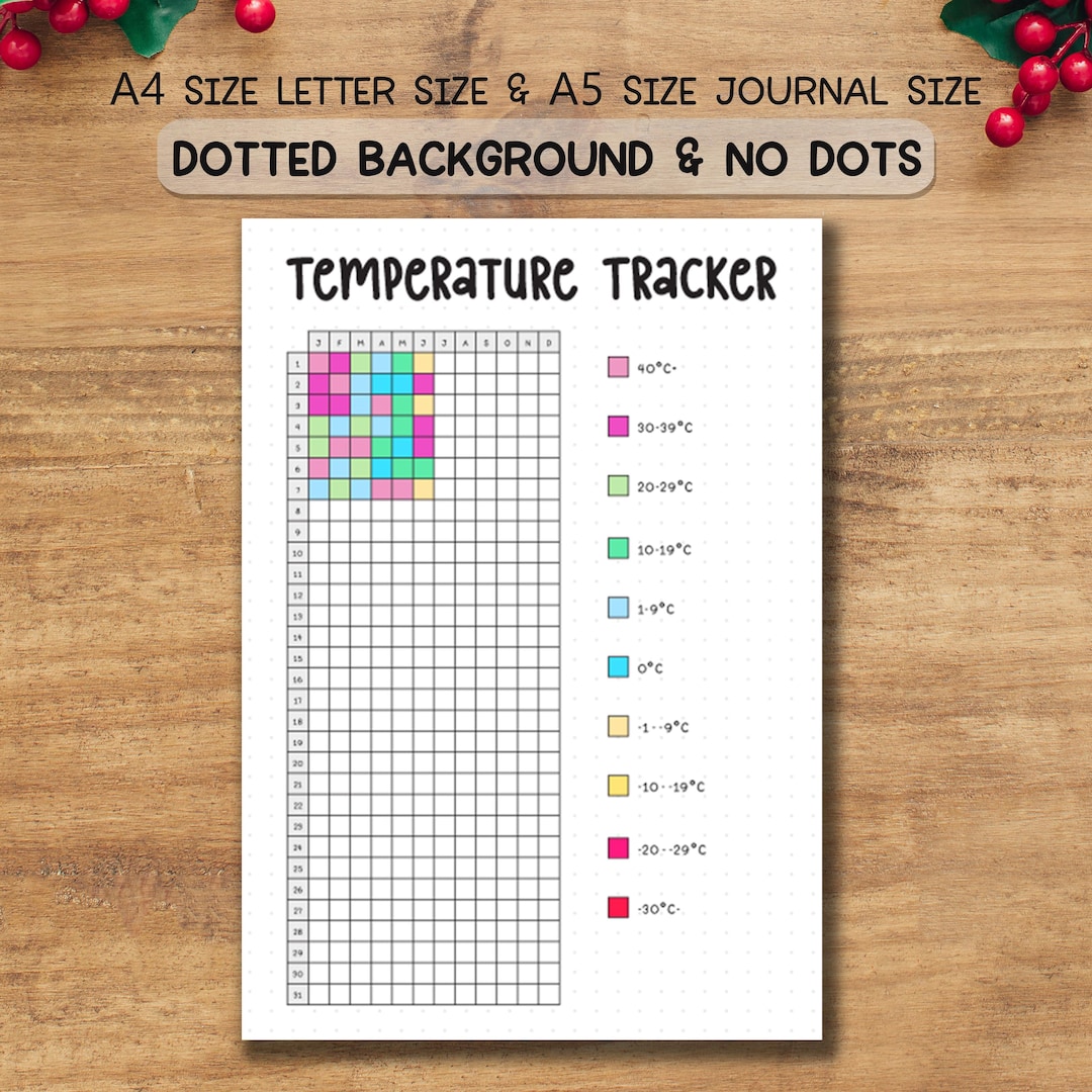 Temperature Tracker Printable PDF | A4 A5 Celsius Chart | Daily Weather ...