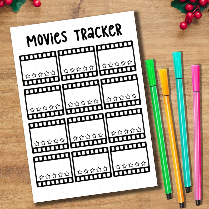 Movie Tracker Printable PDF, A4-A5 Journal Planner Page, Movie Log ...