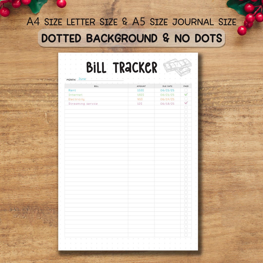 Bill Tracker Printable PDF | Monthly Payment Checklist & Expense Log ...