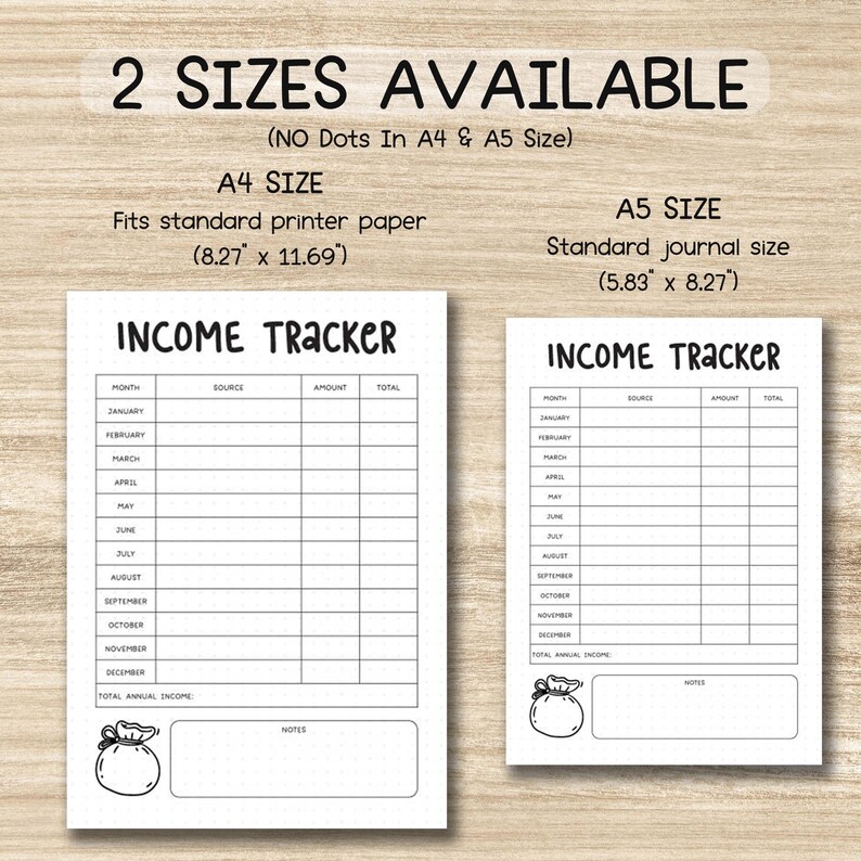 Income Tracker Printable PDF | A4/A5 Dotted & Non-dotted Pages ...