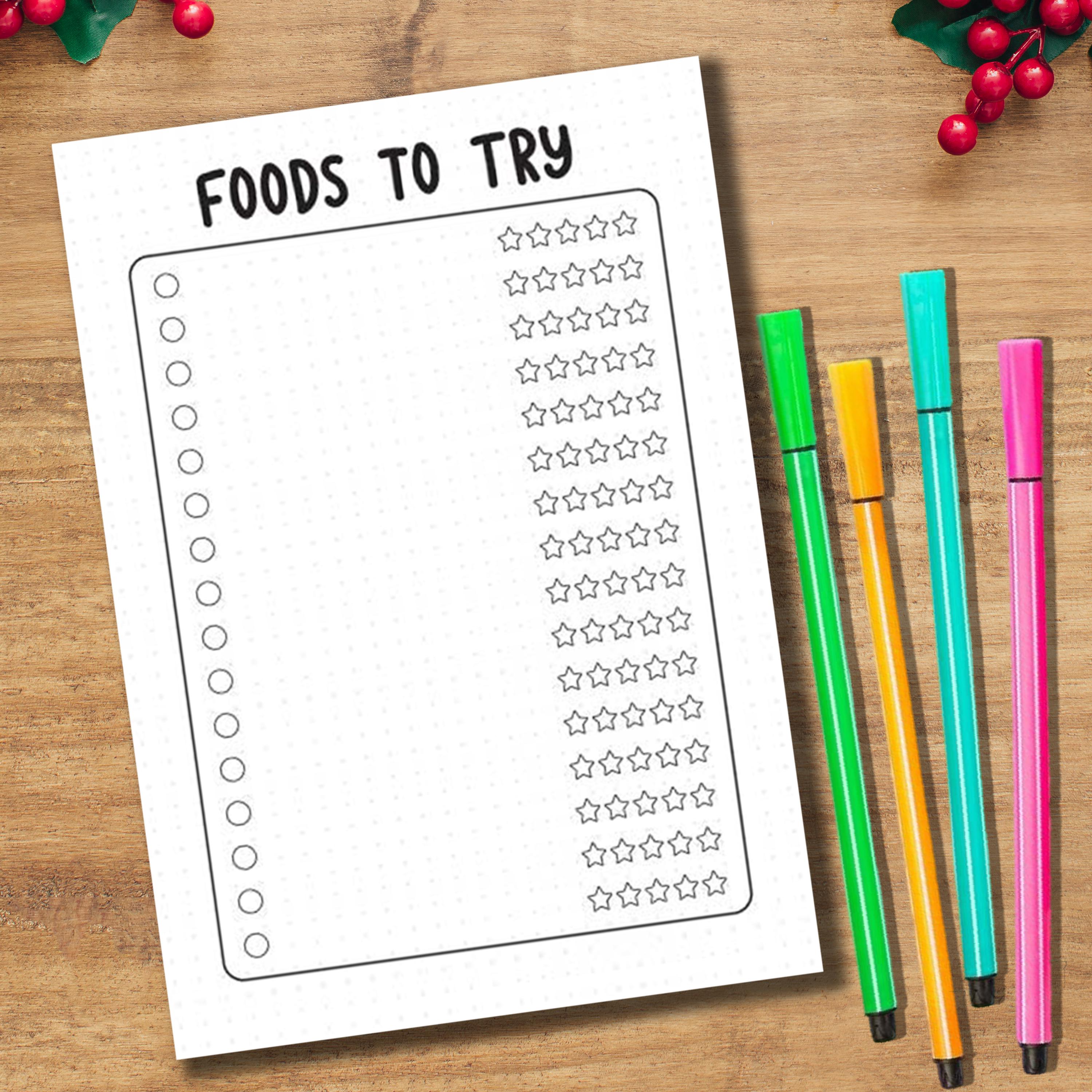 Foods to Try Tracker Printable | A4 A5 Dotted, Non-dotted Pages | Food ...